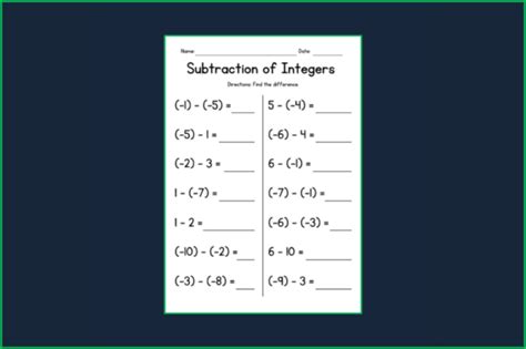 Integers Subtraction Worksheets Hands On Integer Operations Part 2