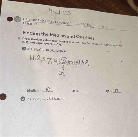 Fluency And Skills Practice Lesson Name Finding The Median And