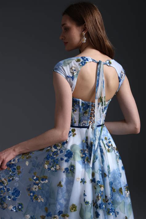 Missjophiel Corset Cap Sleeves Sequin Embroidery Midi Dress