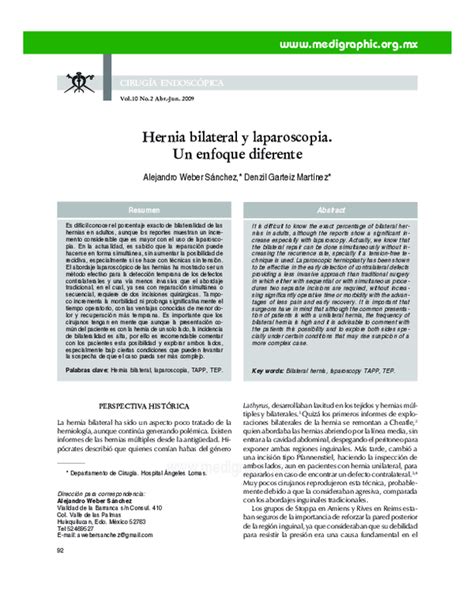 Pdf Hernia Bilateral Y Laparoscopia Un Enfoque Diferente
