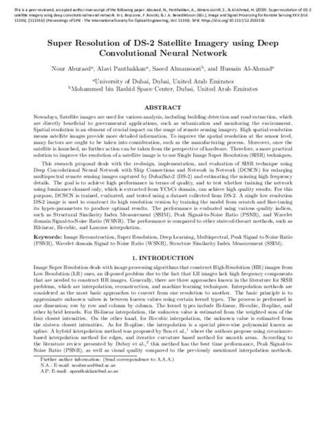 Pdf Super Resolution Of Ds 2 Satellite Imagery Using Deep