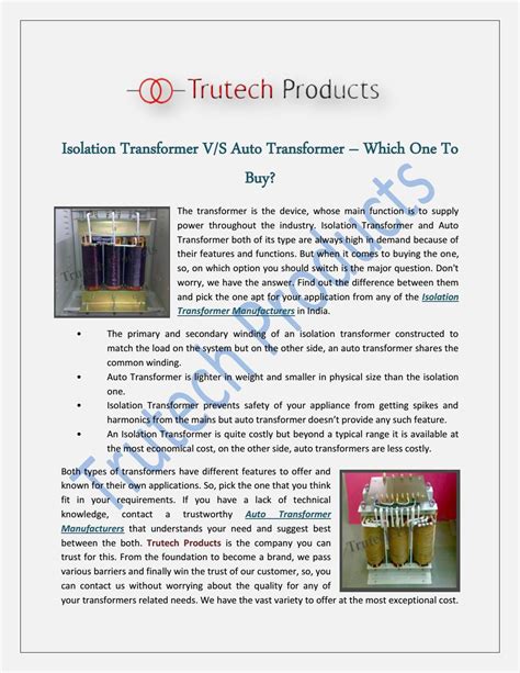 Isolation Transformer V S Auto TransformerWhich One To Buy By Trutech Products Issuu