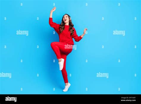 Full Length Profile Side Photo Of Young Girl Happy Positive Smile