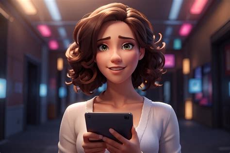 Premium Ai Image 3d Female Character Holding Tablet Device