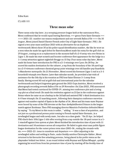 Three Mean Solar Study Assignment To Be Success Edna Kain Class 101