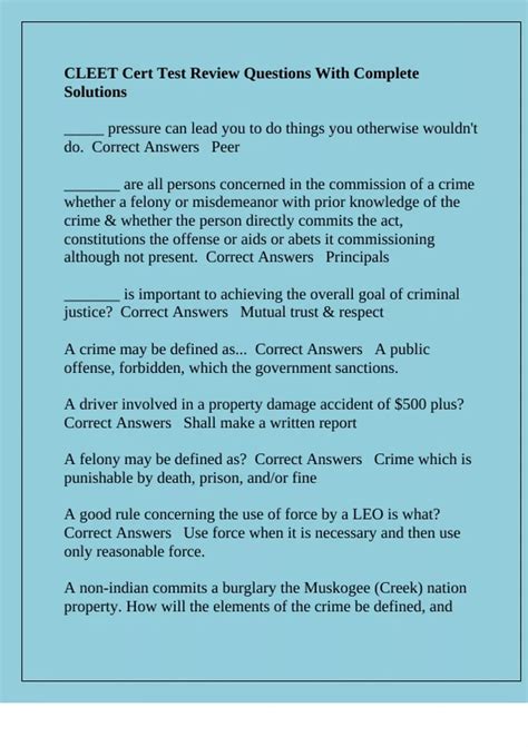 Cleet Cert Test Review Questions With Complete Solutions Cleet
