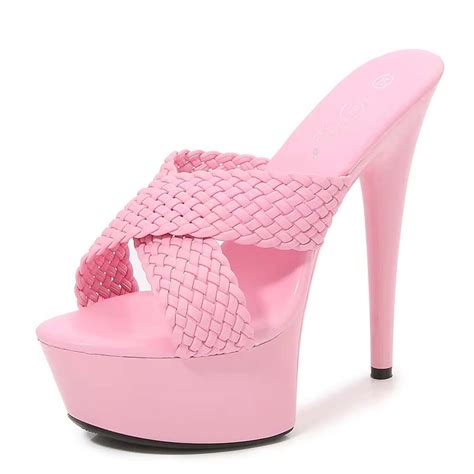 Lib Peep Toe Stiletto Heels Cross Straps Platforms Sandals Pink Faux