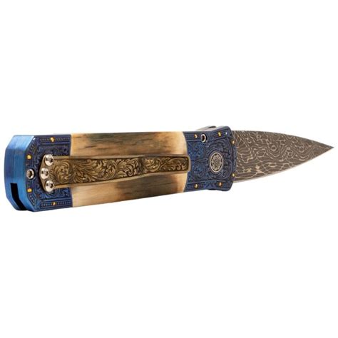 Pro Tech 2024 Godson Custom 008 Blue And Gold With Damascus Blade The