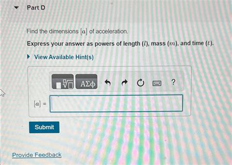 solved part dfind the dimensions a ﻿of acceleration express