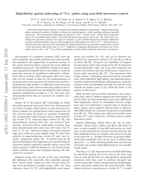 Pdf High Fidelity Spatial Addressing Of Ca Qubits Using Near Field