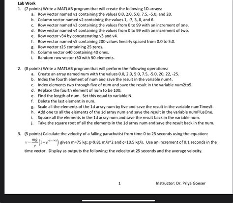 Solved Lab Work 1 7 Points Write A Matlab Program That