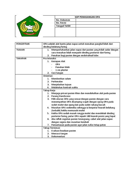Sop Pemasangan Opa Pdf