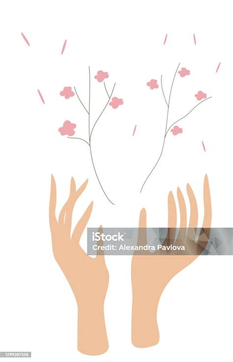 꽃을 들고 있는 손의 벡터 일러스트레이션입니다 묘목은 나무의 손에 자랍니다 자연에 대한 존중 환경 지구의 날 성장하고 지구를