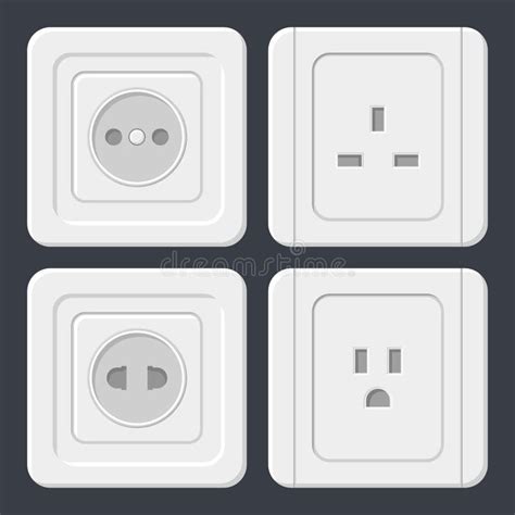 Collection Of White Electrical Socket Icons Stock Vector Illustration Of Element Control