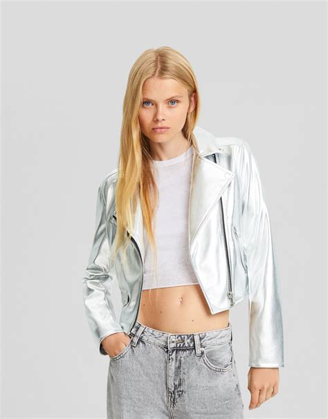 ხელოვნური ტყავის ბაიკერის ქურთუკი ქალი Bershka