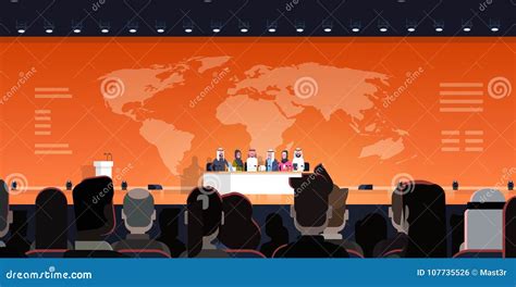 小组会议公开辩论采访的阿拉伯商人在阿拉伯语世界地图背景正式会议 向量例证 插画 包括有 介绍 女孩 107735526