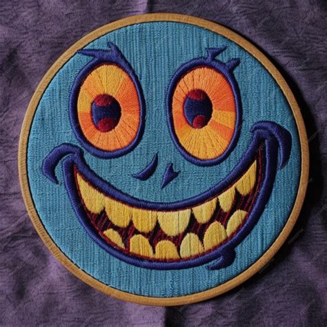 Premium Photo A Close Up Of A Colorful Embroidered Smiley Face On A