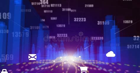 image of digital interface with icons and data processing stock