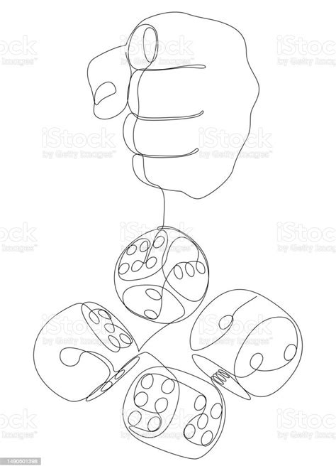 One Continuous Line Of Hand With Dice Thin Line Illustration Vector Concept Contour Drawing
