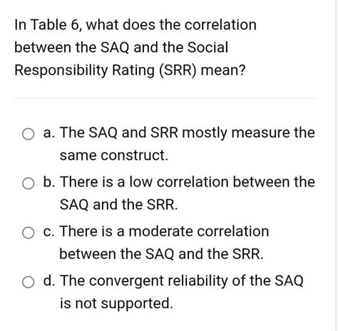 In Table 6 What Does The Correlation Between The Saq