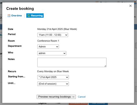 Recurring Bookings Classroombookings Cloud Documentation