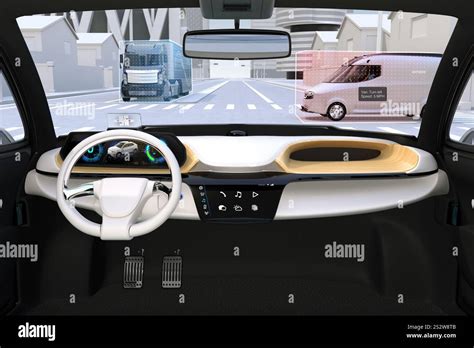 Image Of Driving Information Projected On The Windscreen Of The Automated Car Driving