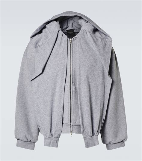 Incognito Deconstructed Cotton Jersey Hoodie In Grey Balenciaga