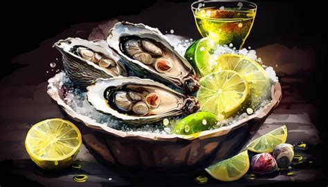 Premium Ai Image Oysters On The Half Shell Served With Ice Lemon And