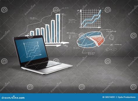 Laptop Computer With Graph On Screen Stock Image Image