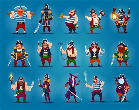 Premium Vector Cartoon Pirate Captain Sailor Corsair Characters