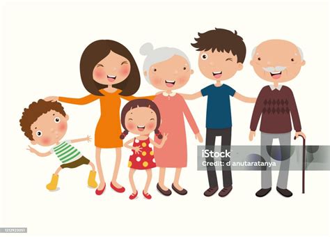 행복한 가족 아버지 어머니 조부모 어린이 형제 자매 벡터 일러스트레이션 에 A 플랫 스타일 가족에 대한 스톡 벡터 아트 및 기타 이미지 Istock
