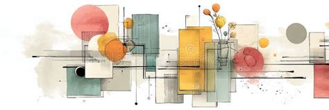 Abstract Mental Map Connecting Ideas With Geometric Shapes And Flowers