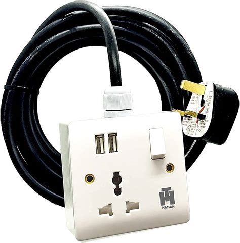 Hassan Single Socket Usb Universal Power Outlet Extension Cord 13a