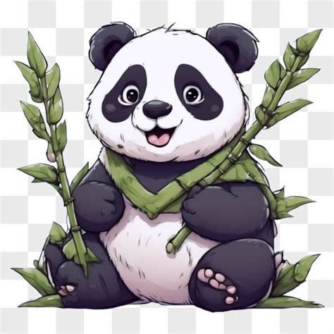 Descarga Panda De Dibujos Animados Alegre Sosteniendo Bambú Cartoons En Línea Creative Fabrica