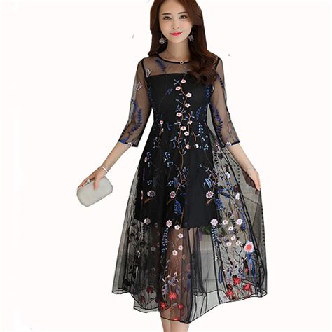 Buy Summer Dress Women Floral Embroidery Elegant Lace