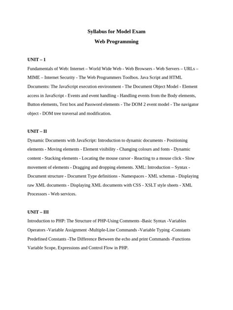 Web Programming Syllabus Model Exam Pdf