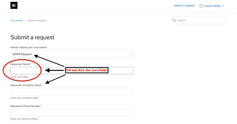 gdpr request submission process venuenext