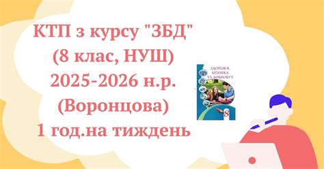 КТП з курсу ЗБД 8 клас НУШ 2025 2026 н р Воронцова 1 год на тиждень КТП Здоровя