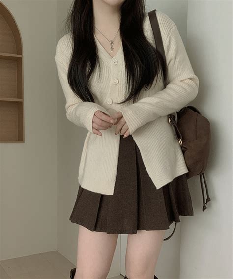 하비언니 11722 브이넥 허리잘록 트임 니트 가디건 3color