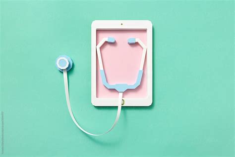 Handmade Papercraft Stethoscope In A Tablet Screen By Stocksy
