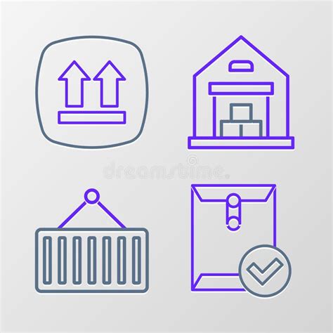 Set Line Envelope And Check Mark Container On Crane Warehouse And