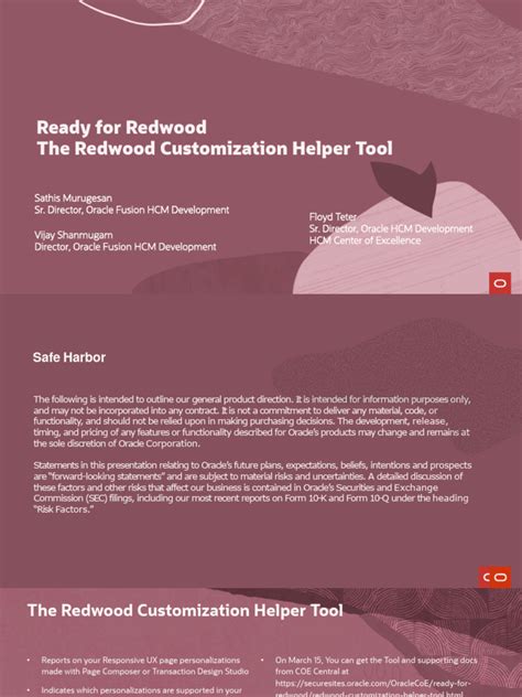 Hcm Ready For Redwood The Redwood Customization Helper Tool Pdf Oracle Corporation Risk