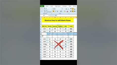 shortcut key to add blank rows in excel shorts excel excelshortcuts