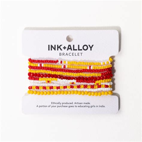 Game Day Color Block Beaded 10 Strand Stretch Bracelet Set Red And Yel