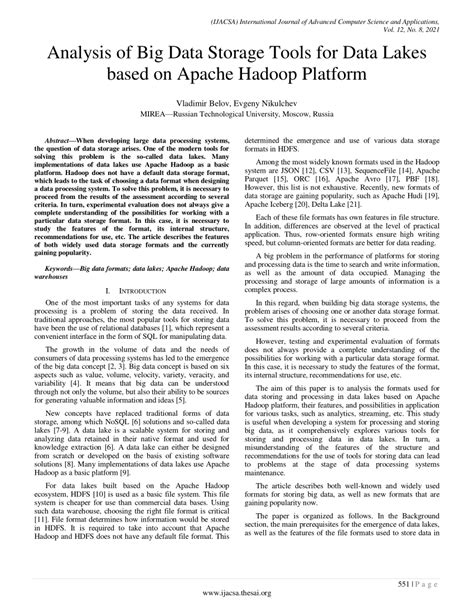 Pdf Analysis Of Big Data Storage Tools For Data Lakes Based On Apache