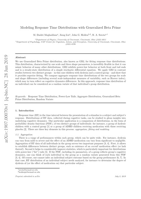 Pdf Modeling Response Time Distributions With Generalized Beta Prime