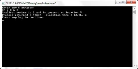 a program for finding smallest number in an array and display their