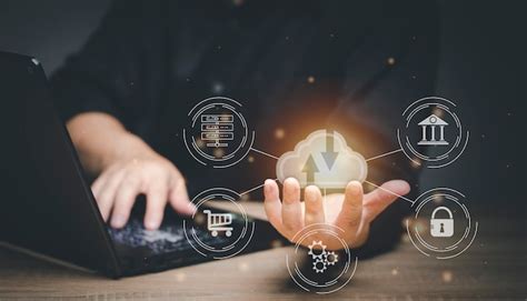 Premium Photo Man Use Laptop With Cloud Computing Diagram Show On