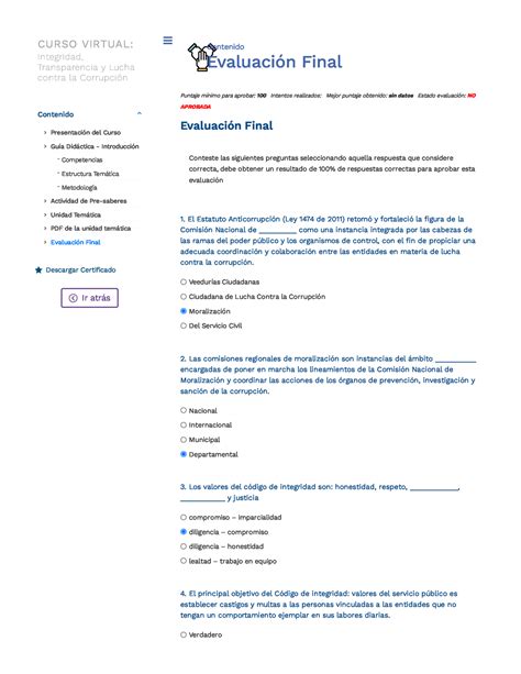 Integridad Transparencia Y Lucha Contra La Corrupci N Puntaje M Nimo