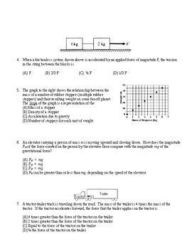 AP Physics 1 Dynamics Forces Test Answer KEY Available For Purchase